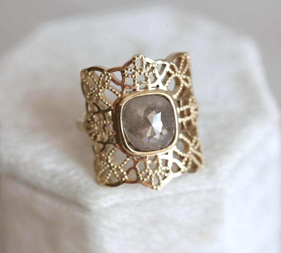 Rose Cut Diamond Ring Rose Cut Engagement Ring Gold Lace - Etsy