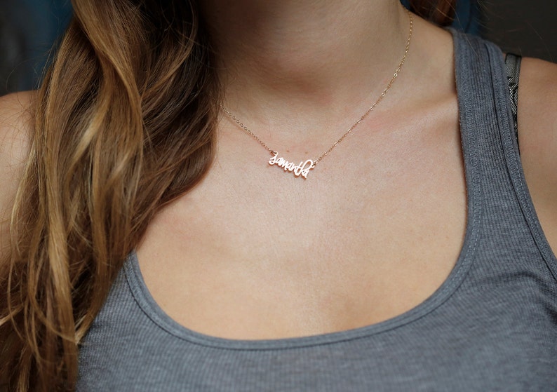 Small Name Necklace Gold Custom Lettering Necklace Tiny Word | Etsy