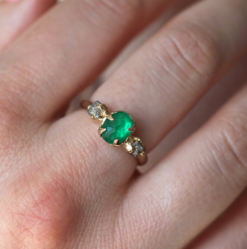 Fancy Cut Emerald Diamond Gold Engagement Ring Partial - Etsy