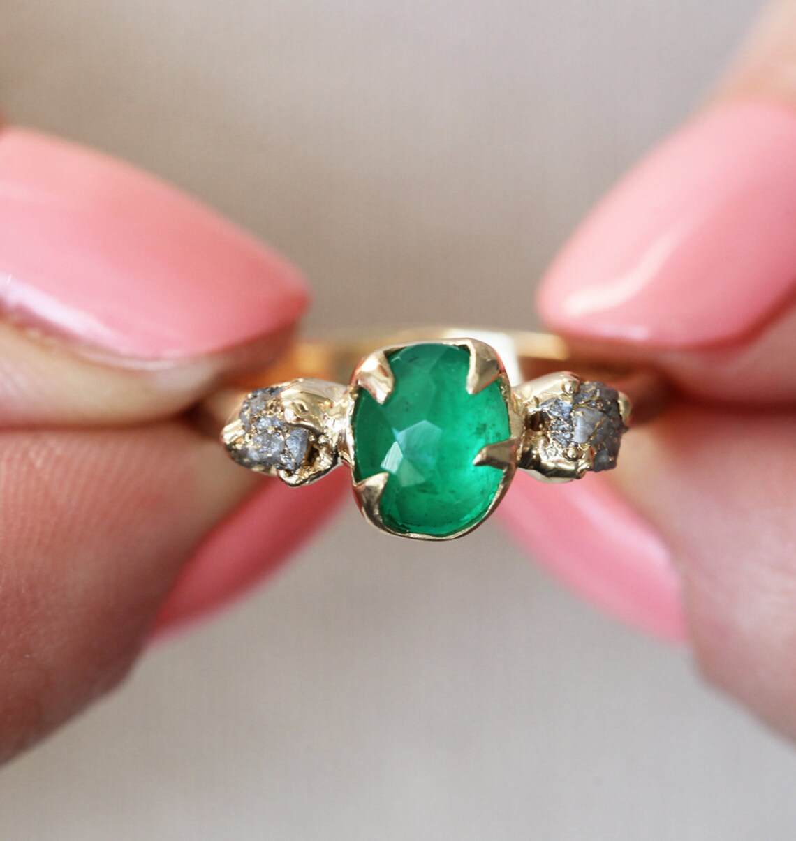Fancy Cut Emerald Diamond Gold Engagement Ring Partial - Etsy