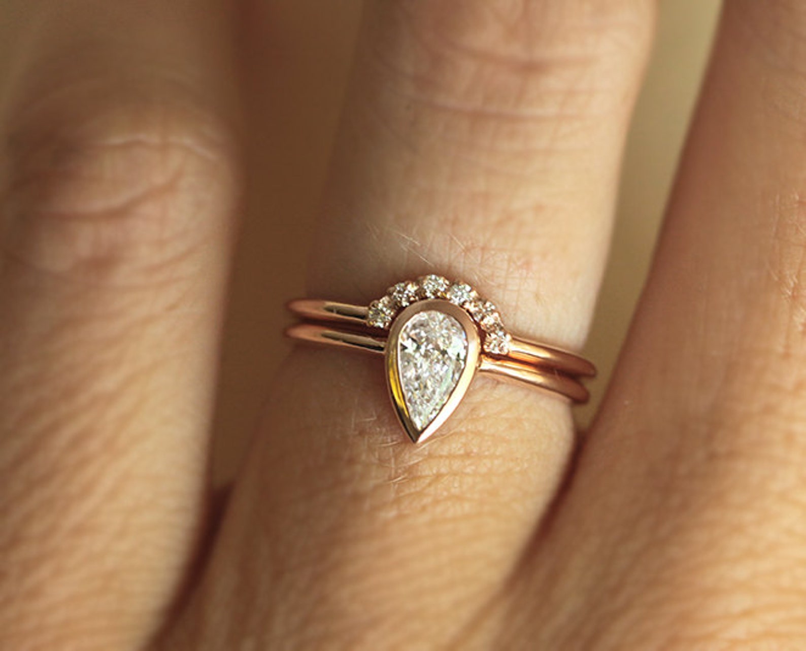Pear Diamond Ring Set Engagement Ring Wedding Ring 14k Rose | Etsy