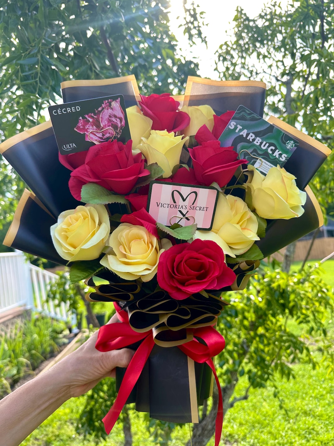 Faux Flower Bouquet Gift Card Holder – 3 Gift Card Sticks, Custom Color ...