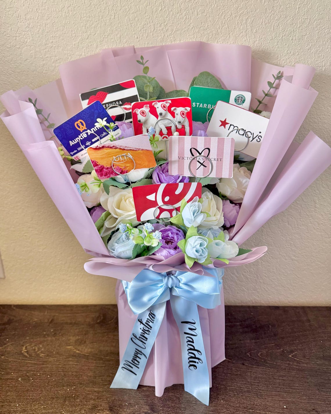 Faux Flower Bouquet Gift Card Holder – 8 Gift Card Sticks, Custom Color ...