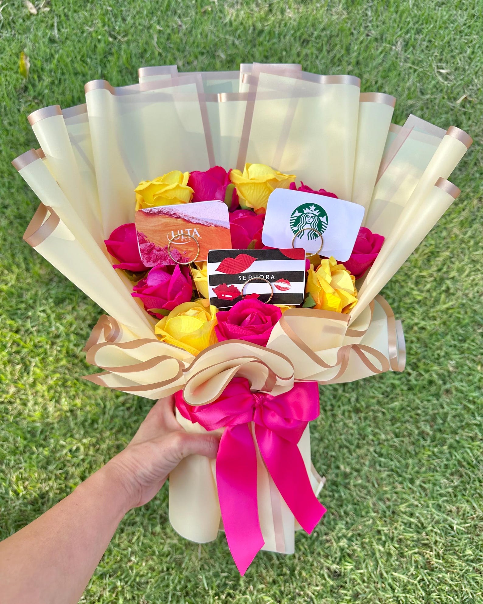 Faux Flower Bouquet Gift Card Holder – 3 Gift Card Sticks, Custom Color ...
