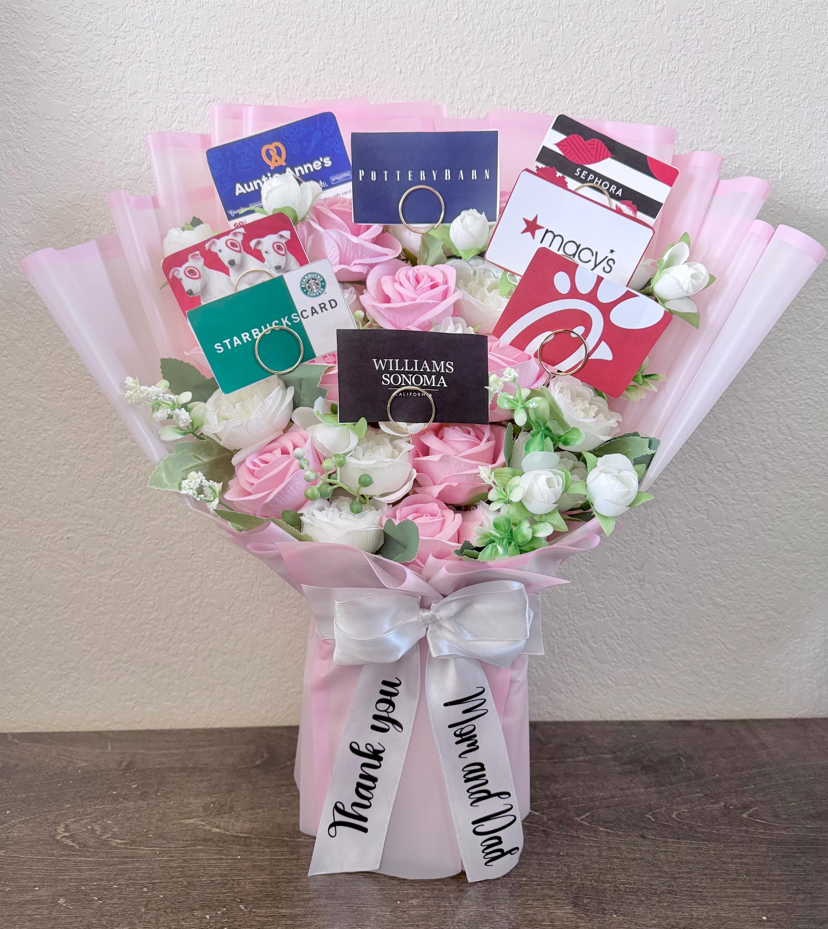Faux Flower Bouquet Gift Card Holder – 8 Gift Card Sticks, Custom Color ...