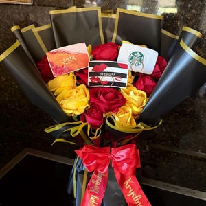 Faux Flower Bouquet Gift Card Holder – 3 Gift Card Sticks, Custom Color ...