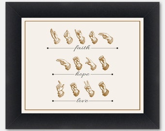 HOPE and LOVE ASL American Sign Language Letters Black & - Etsy