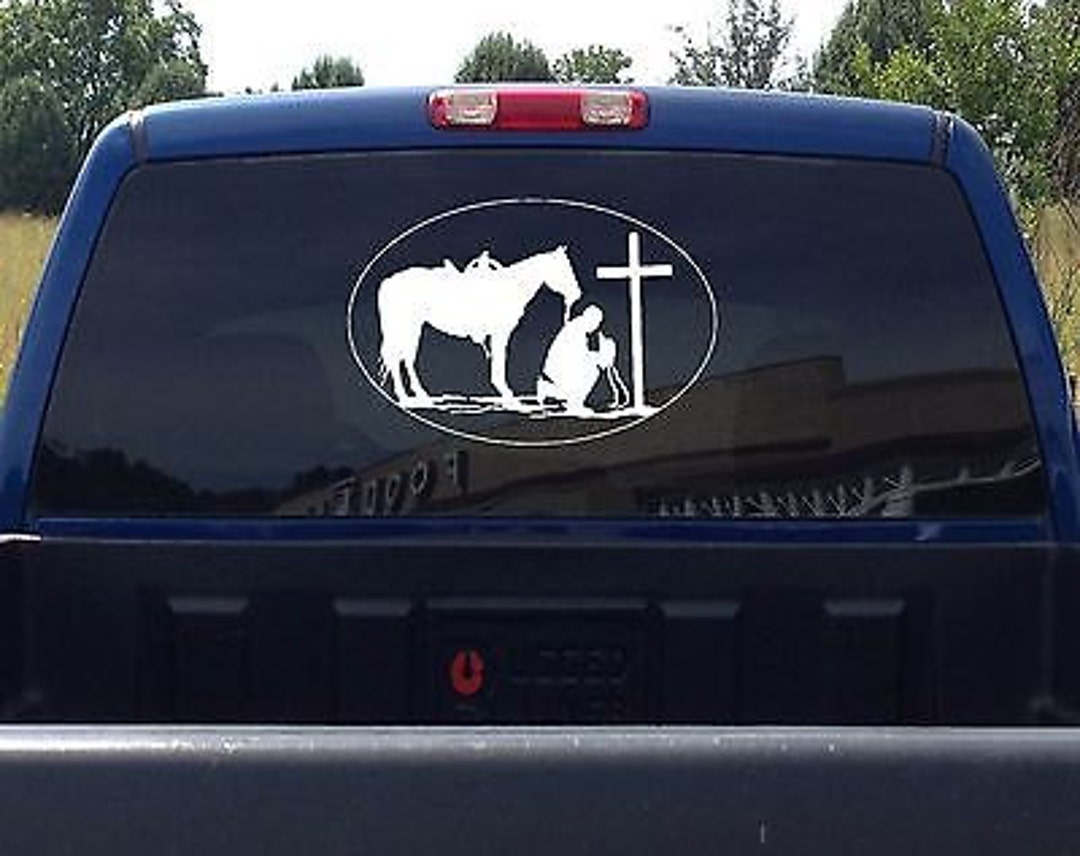 Large 16x12" Praying Cowboy Sticker Christian Country Horse Cattle ...