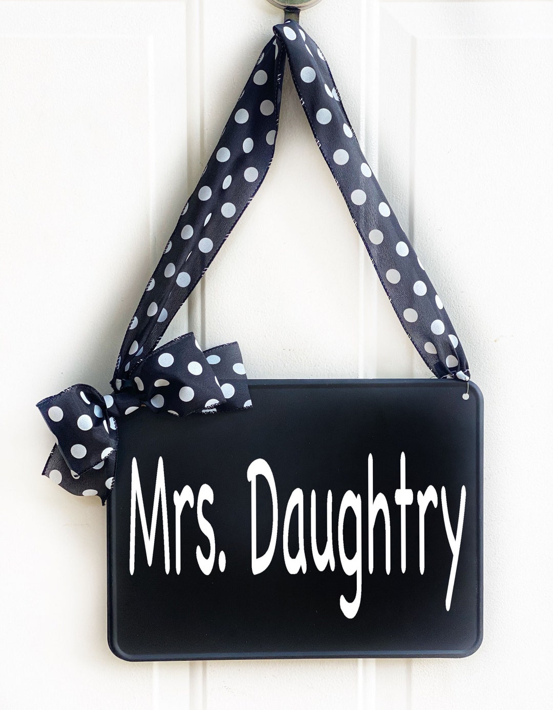 Teacher Sign CHALKBOARD Personalize Hanging Door Signs Polka Dot Black ...