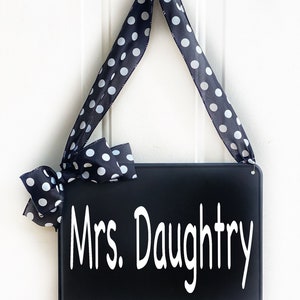 Teacher Sign CHALKBOARD Personalize Hanging Door Signs Polka Dot Black ...