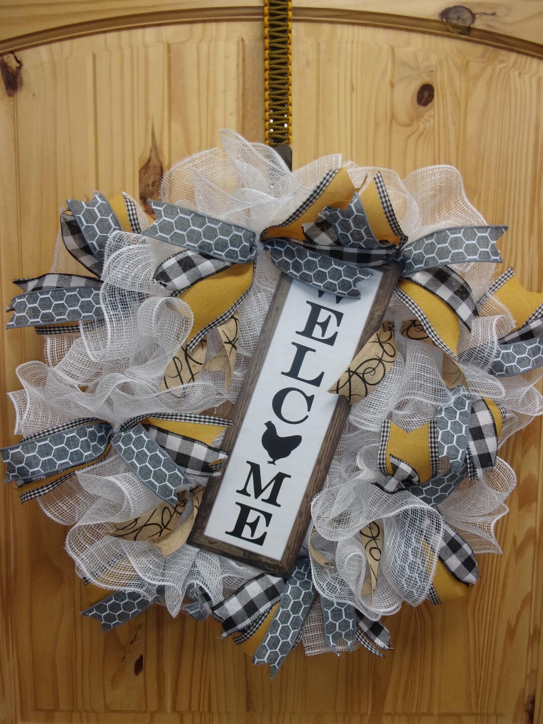 Deco Mesh Wreath, Farmhouse Deco Mesh Decor, Front Door Wreath, White ...