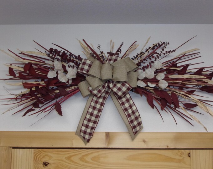 Rustic Door Swag With Deer Antlers, Pine Swag in Earth Tones, Christmas ...