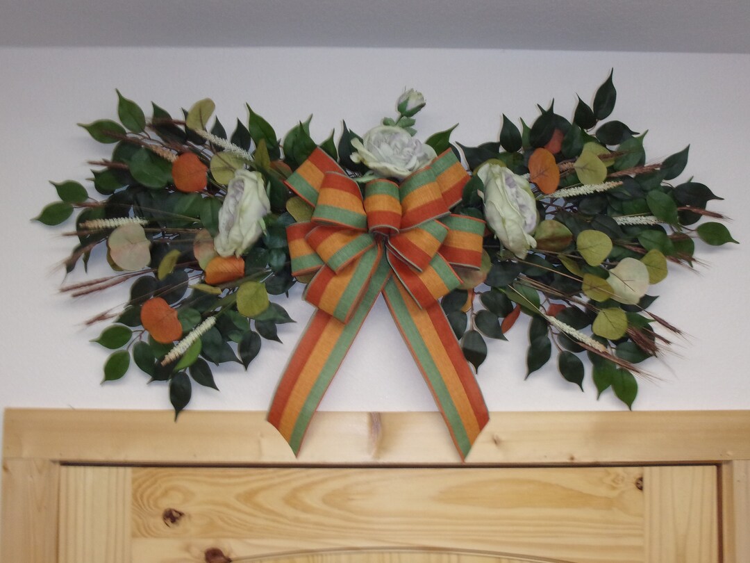 Over Door Swag, Silver/gray Rose Swag, Wall Hanging, Swag With Roses ...