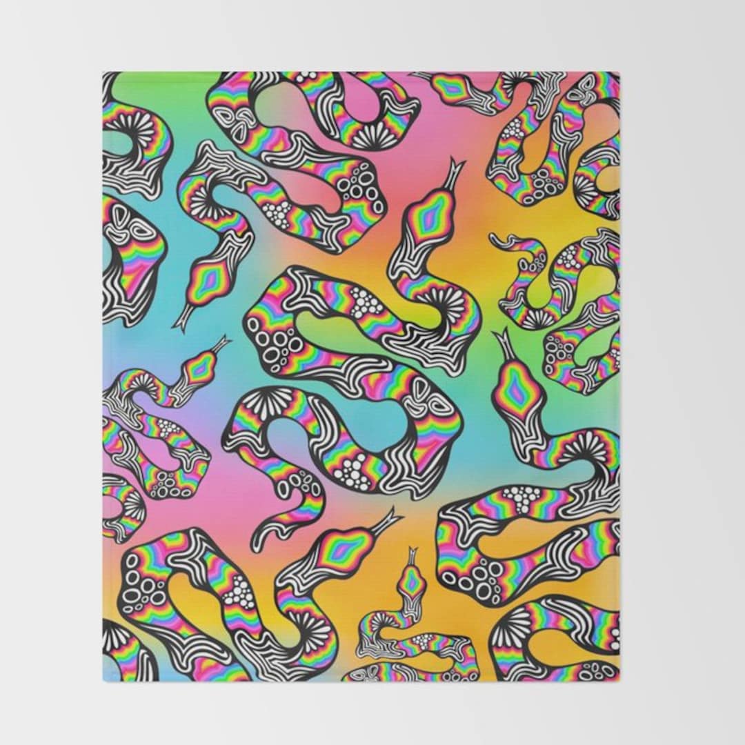 Trippy Snake Rainbow Background Throw Blanket - Etsy