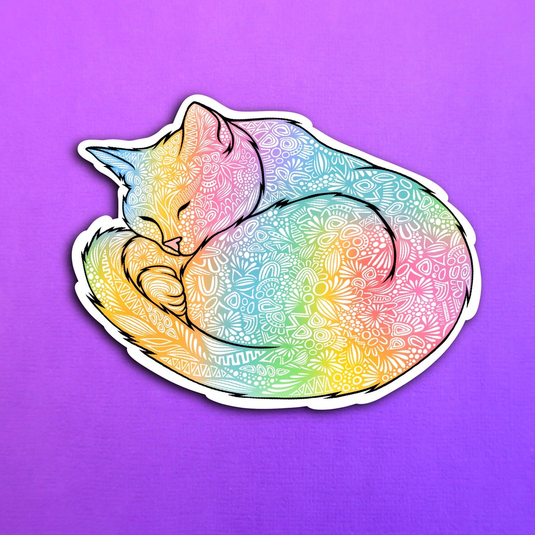 Rainbow Sleeping Cat Sticker WATERPROOF - Etsy
