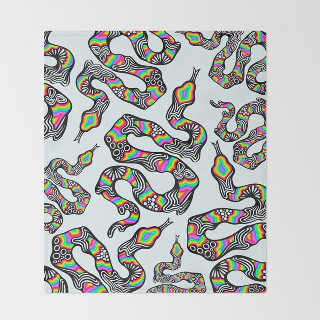 Trippy Snake White Background Throw Blanket - Etsy