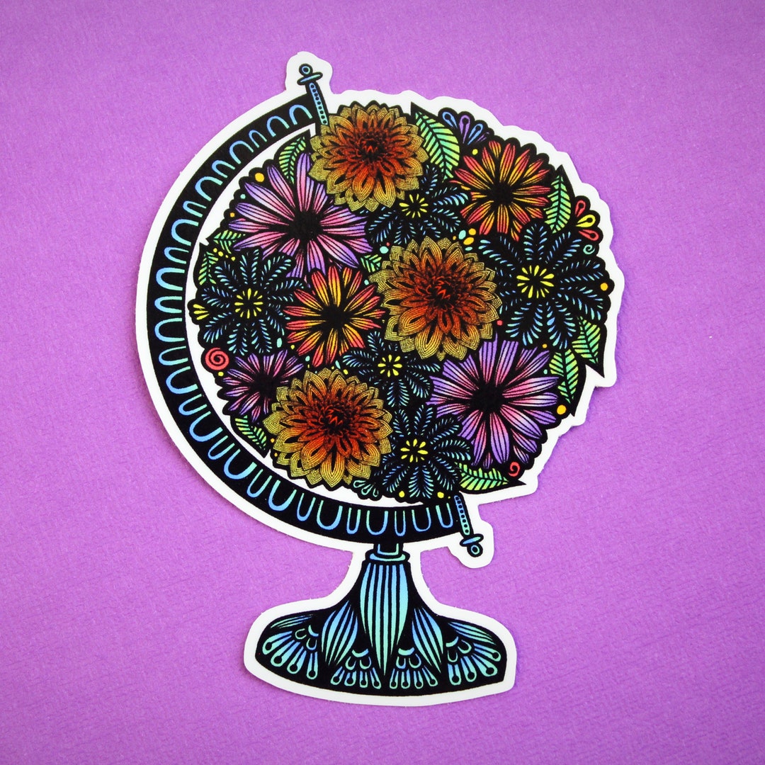 Floral Globe Sticker WATERPROOF - Etsy