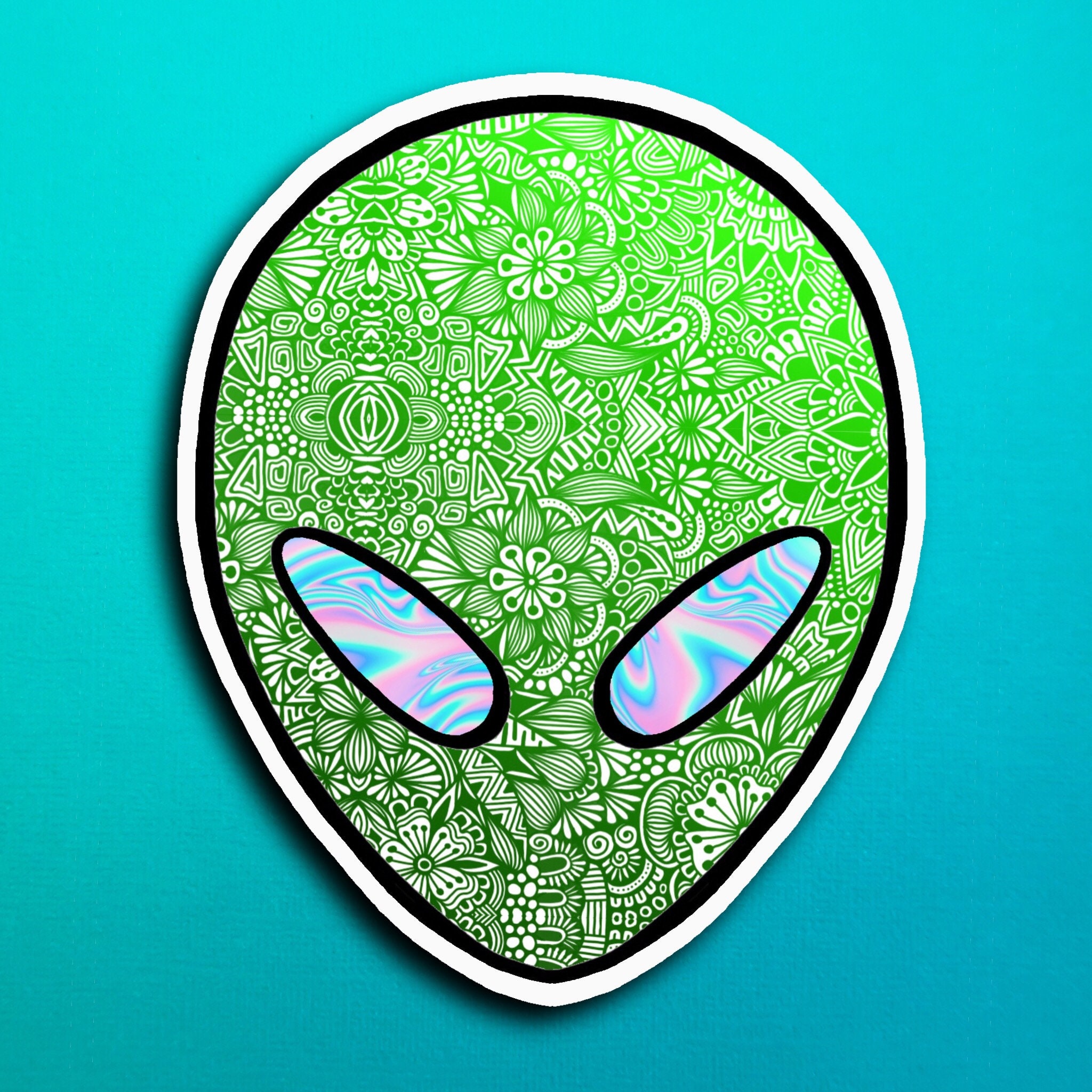 Holo Alien Sticker WATERPROOF | Etsy