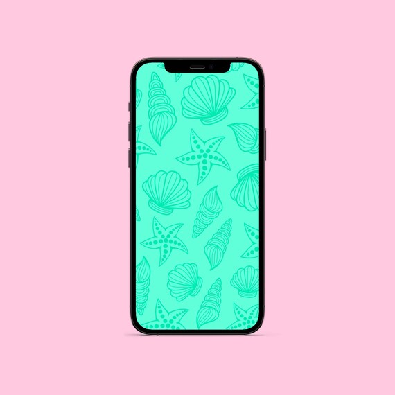 Teal Seashells Phone Wallpaper | Etsy