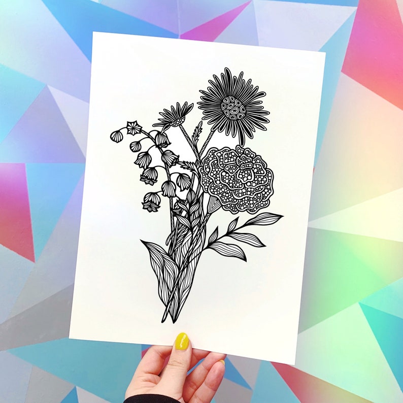 DIGITAL FILE BW Birth Flower Single or Multiple - Etsy