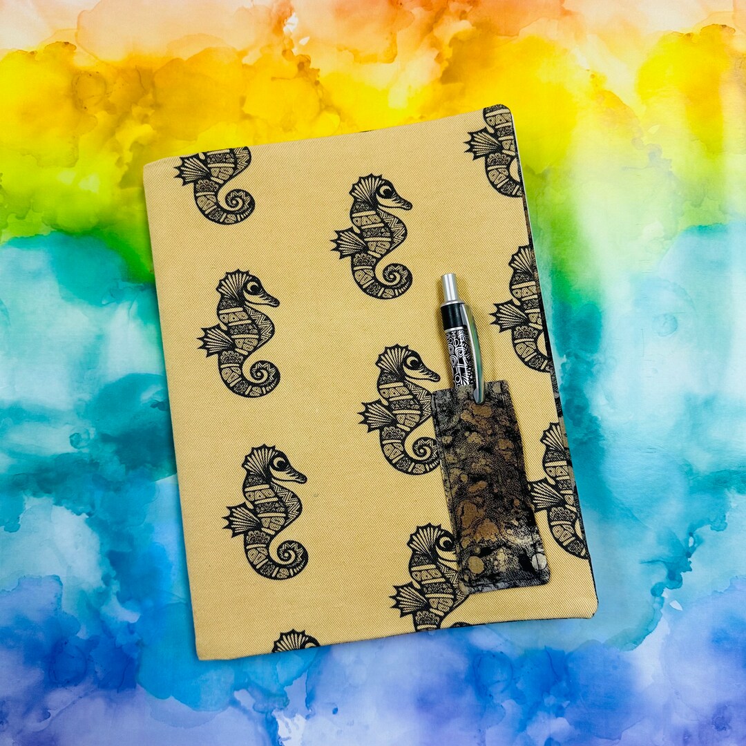 Tan Seahorse Fabric Covered Notebook & Pen seahorse 1 - Etsy