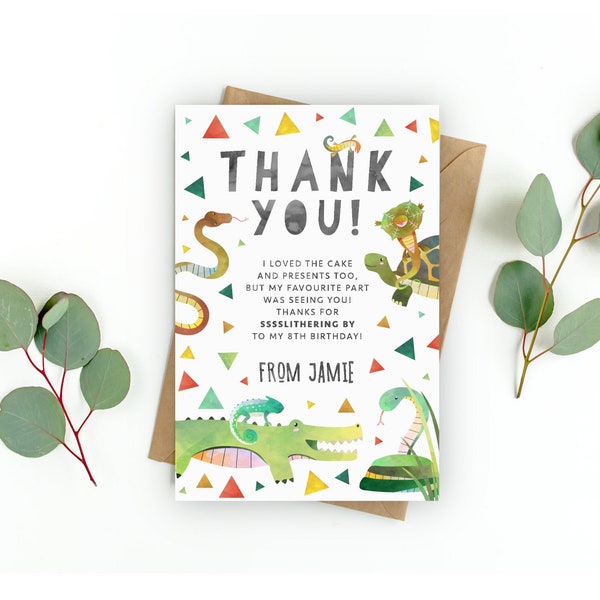 Reptile Party Thank You Card - Etsy