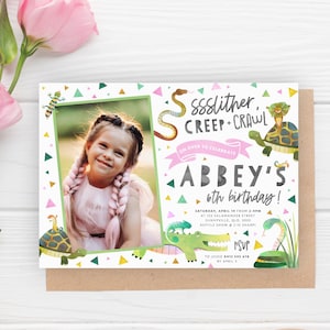 Girl's Reptile Party Invitation, PRINTABLE, Snake Lizard Crocodile ...