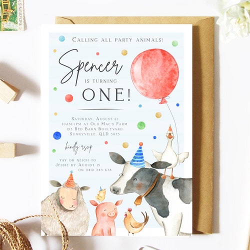 Farm Themed Invitation PRINTABLE Calling All Party Animals - Etsy