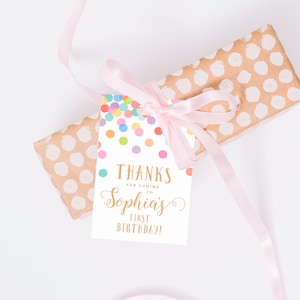 Pastel Confetti Favor Tag, PRINTABLE, Rainbow Confetti Theme 1st First ...