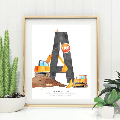 Construction Themed Name Art PRINTABLE Newborn Baby Boy Wall | Etsy