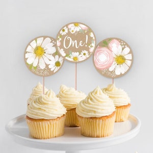 Daisy Cupcake Toppers, PRINTABLE, Girl's 1st Birthday Decor, Instant ...
