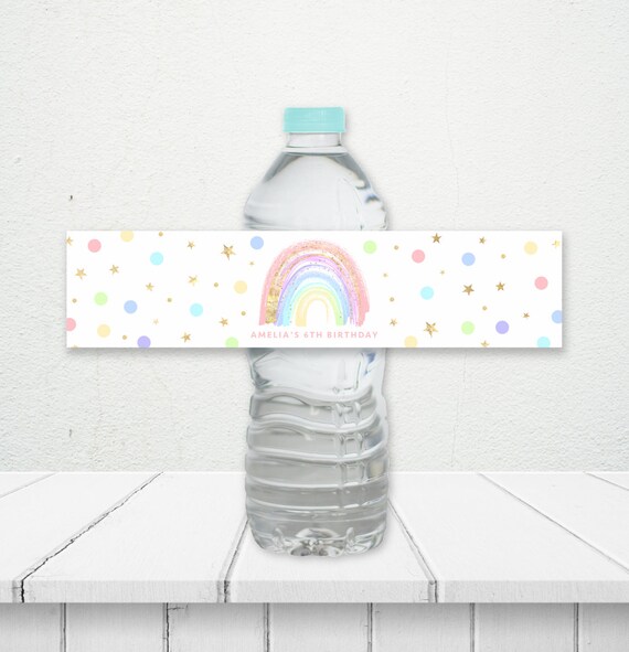 Rainbow Water Bottle Label PRINTABLE Pastel Arts & Crafts | Etsy