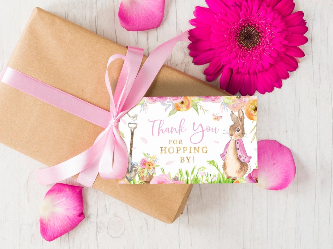 Floral Rabbit Thank You Tag, PRINTABLE, Pink Gold Bunny, Girl's 1st ...