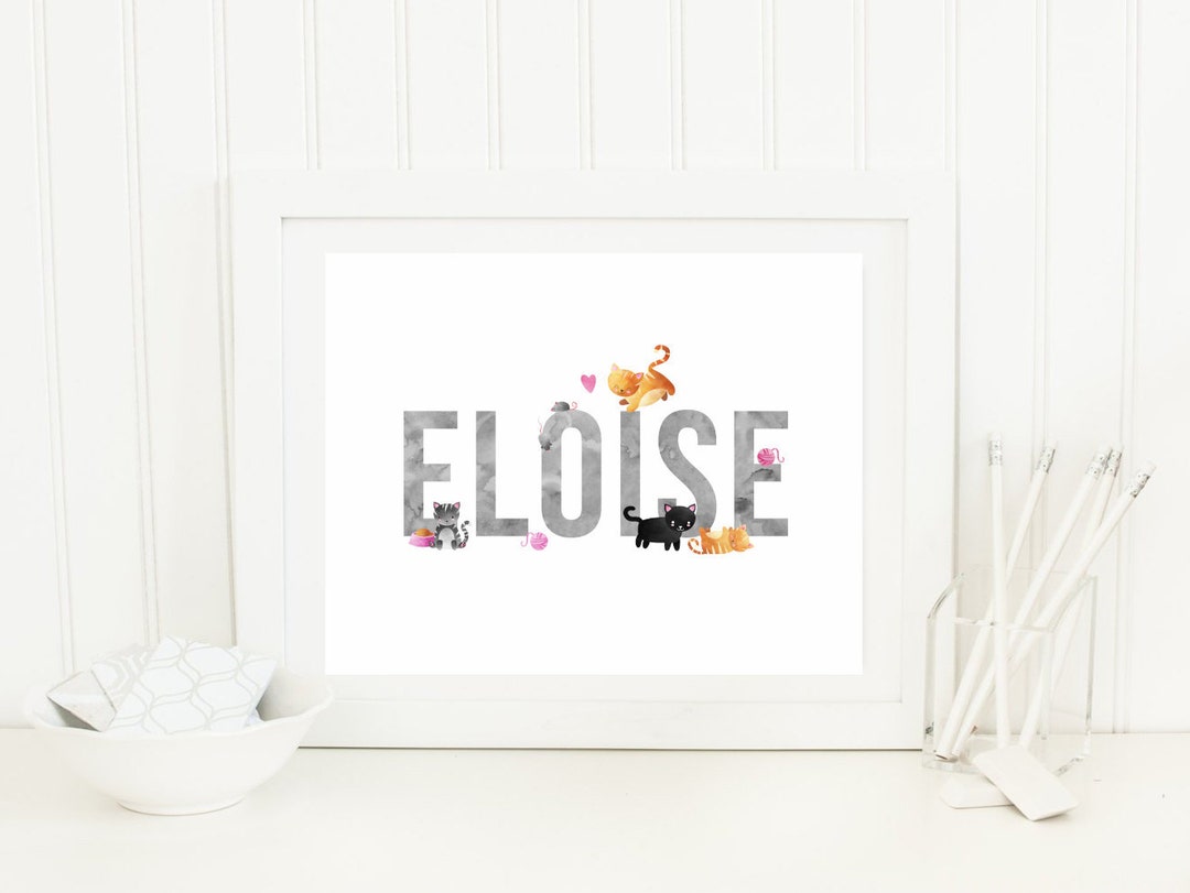 Kitten Themed Name Art, PRINTABLE, Little Girl's Bedroom Cat Wall Decor ...