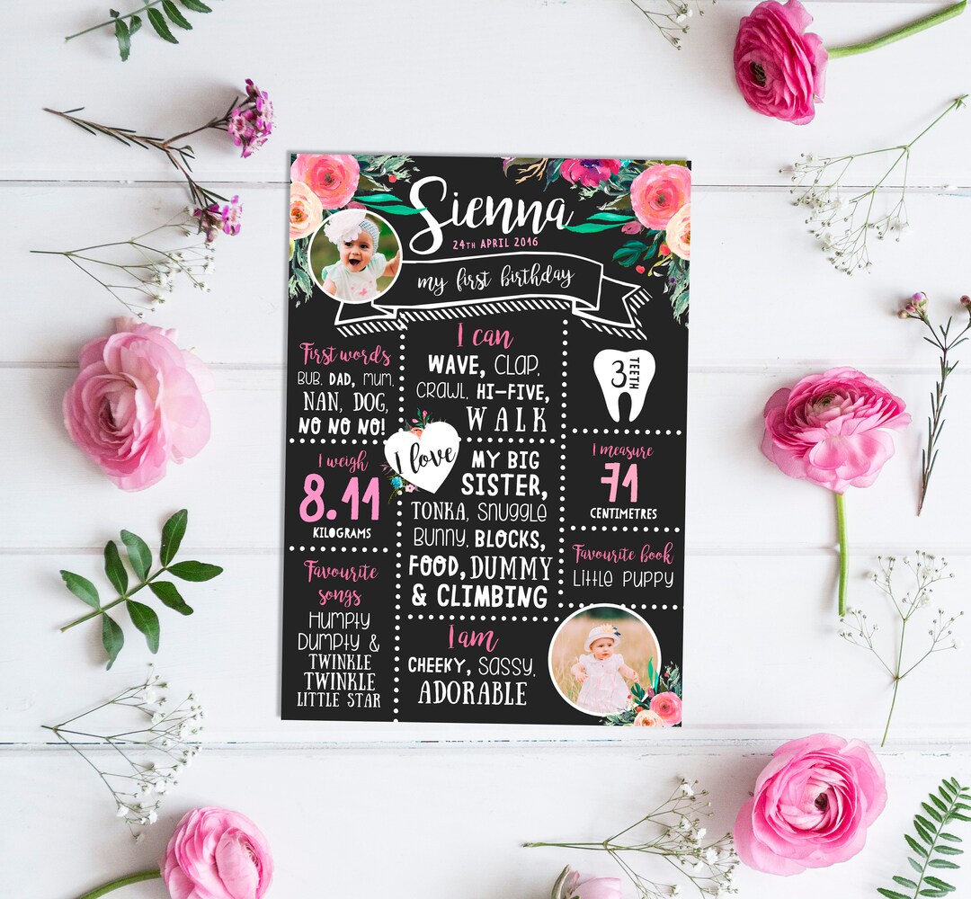 Personalized Birthday Board, PRINTABLE, First 1st Birthday Print ...