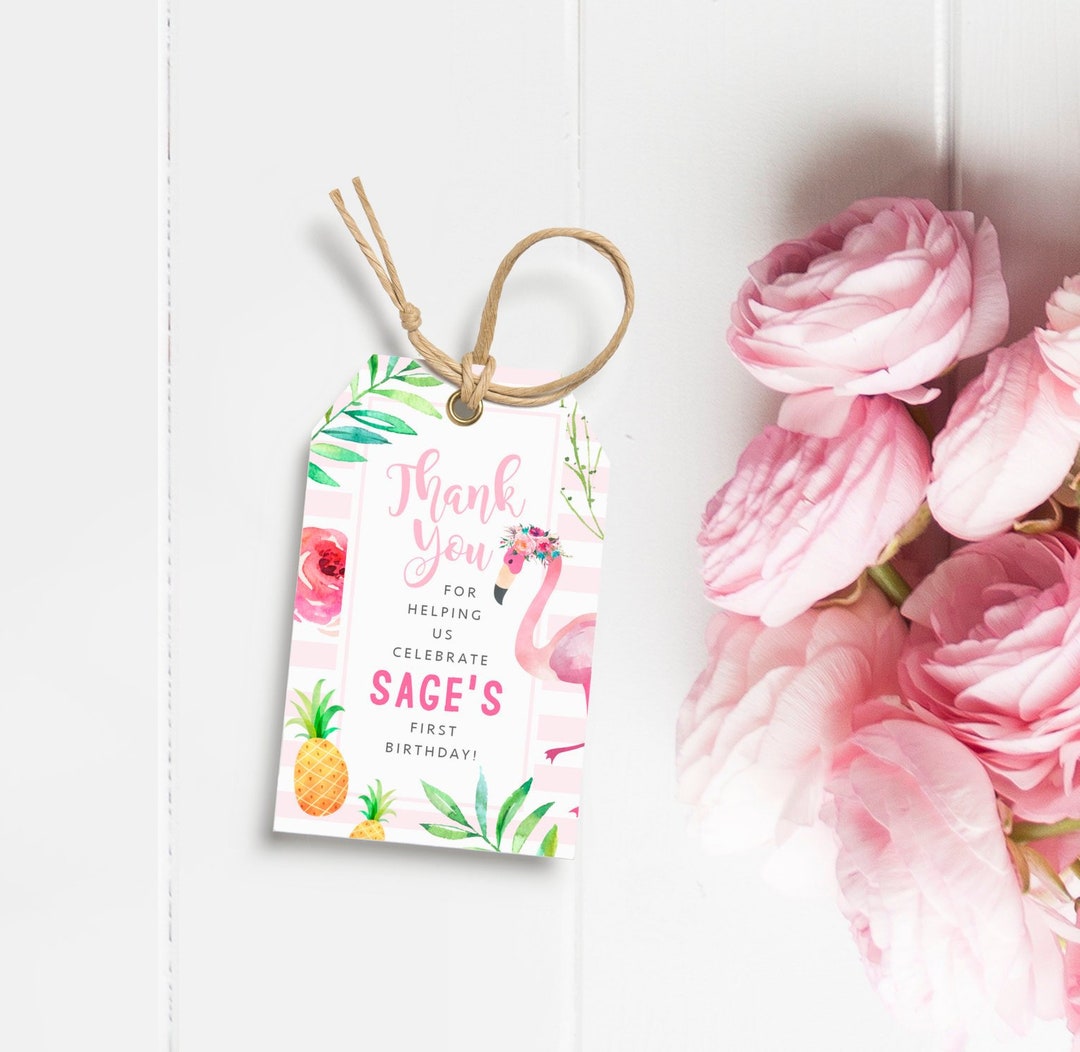 Flamingo Thank You Tag, PRINTABLE Tropical Pineapple Theme Girl's First ...