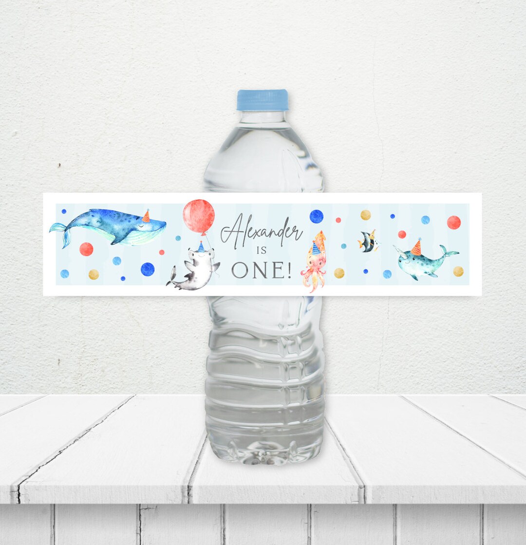 Under the Sea Water Bottle Label, PRINTABLE, Ocean Animals First 1st ...