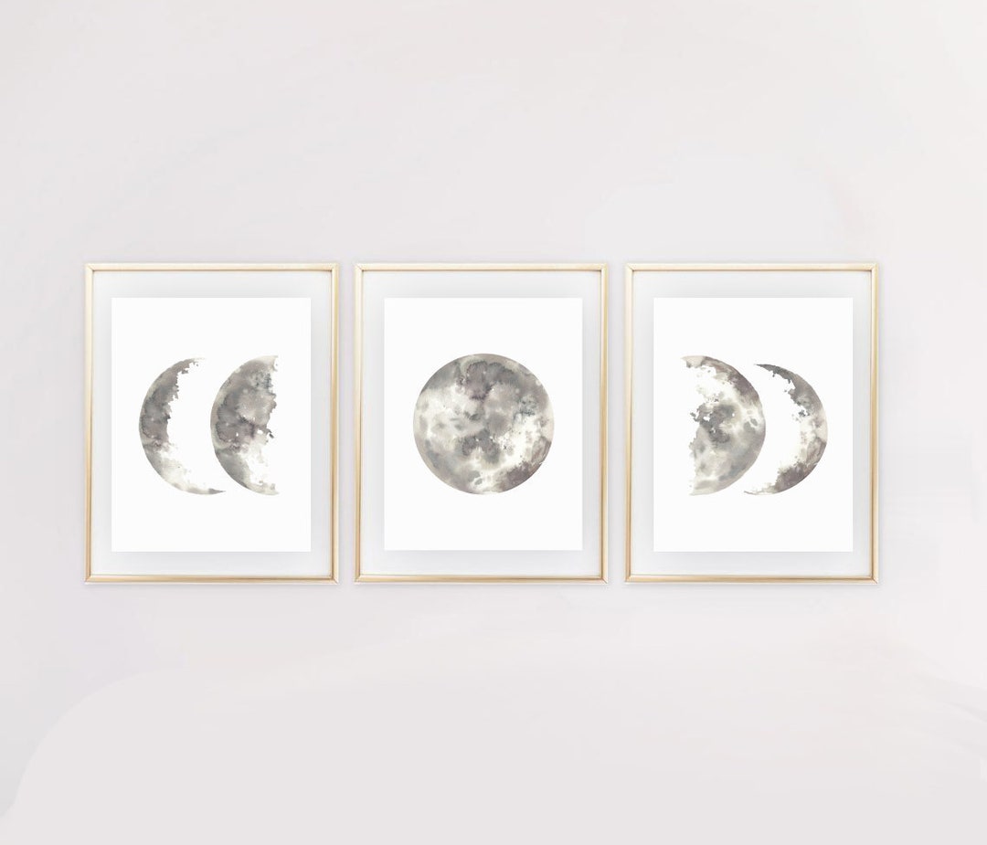 Moon Phases Art, PRINTABLE, Instant Download 11x14" Set of 3 Prints ...