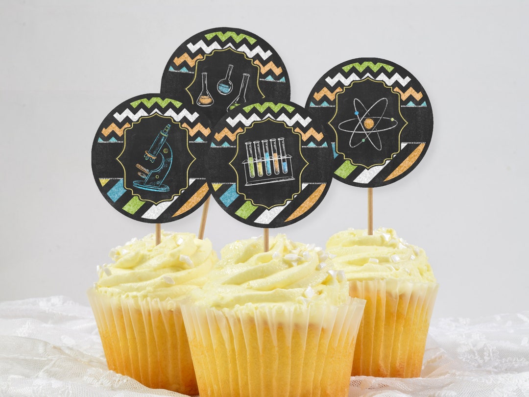 Science Party Cupcake Toppers, PRINTABLE, Digital Mad Scientist Lab ...