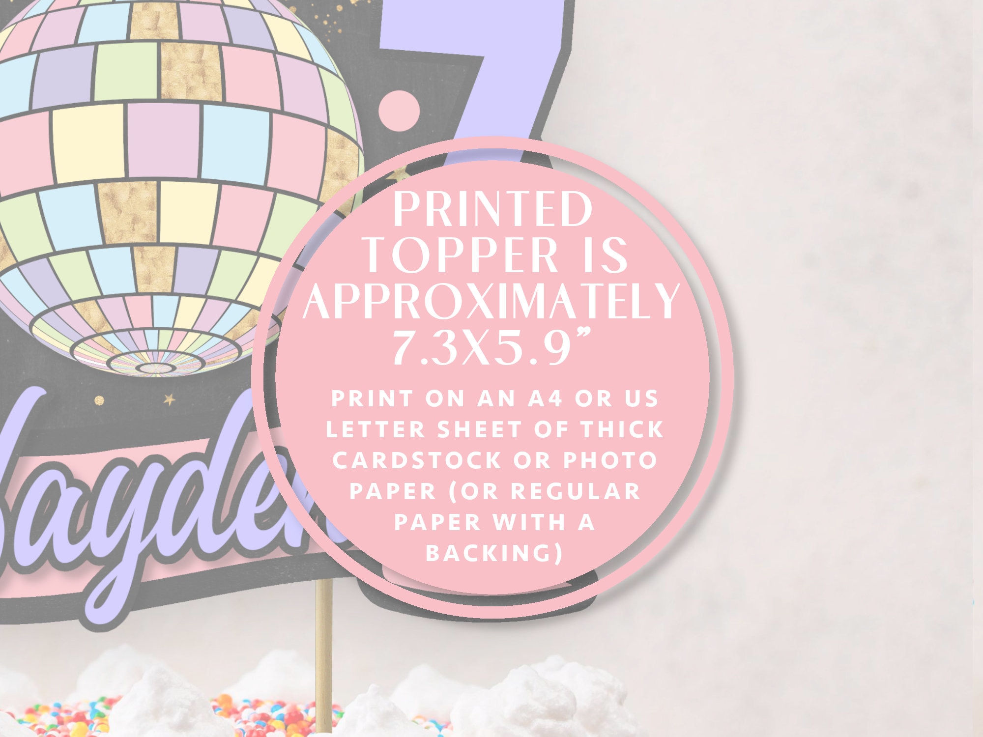Disco Cake Topper, DIGITAL FILE, Personalised Girl's Birthday, Pastel ...