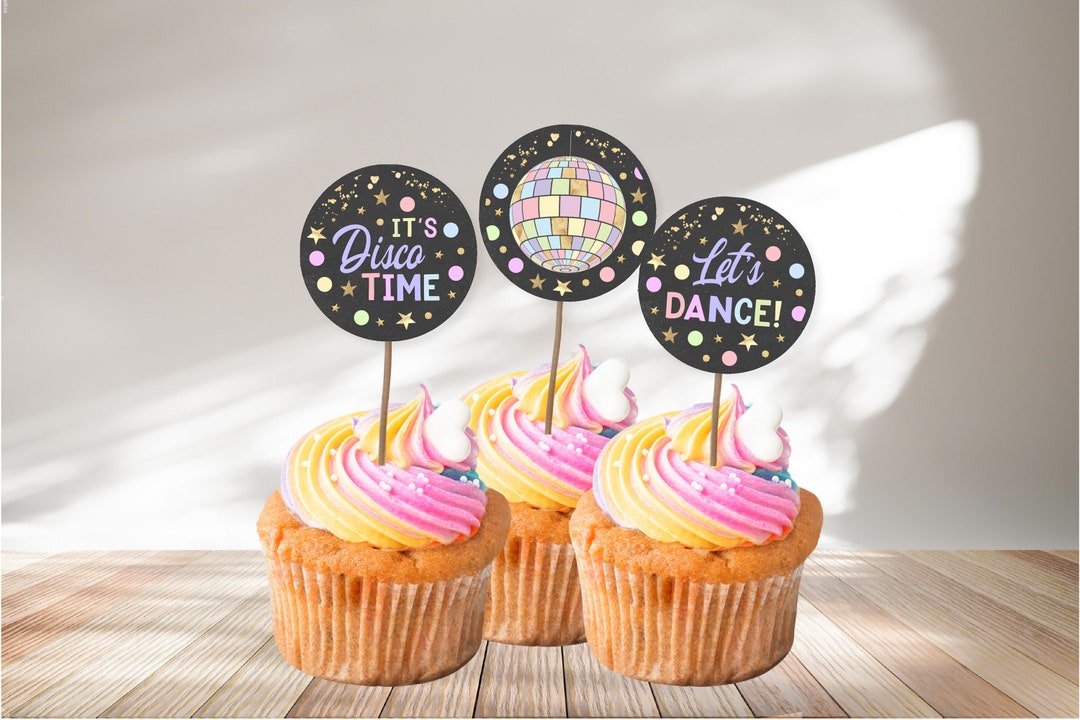 Disco Party Cupcake Toppers, PRINTABLE, Girl's Music Dance Birthday ...