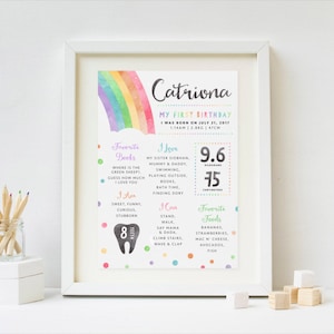 Watercolor Rainbow Milestone Board, PRINTABLE Girl's First 1st Birthday ...