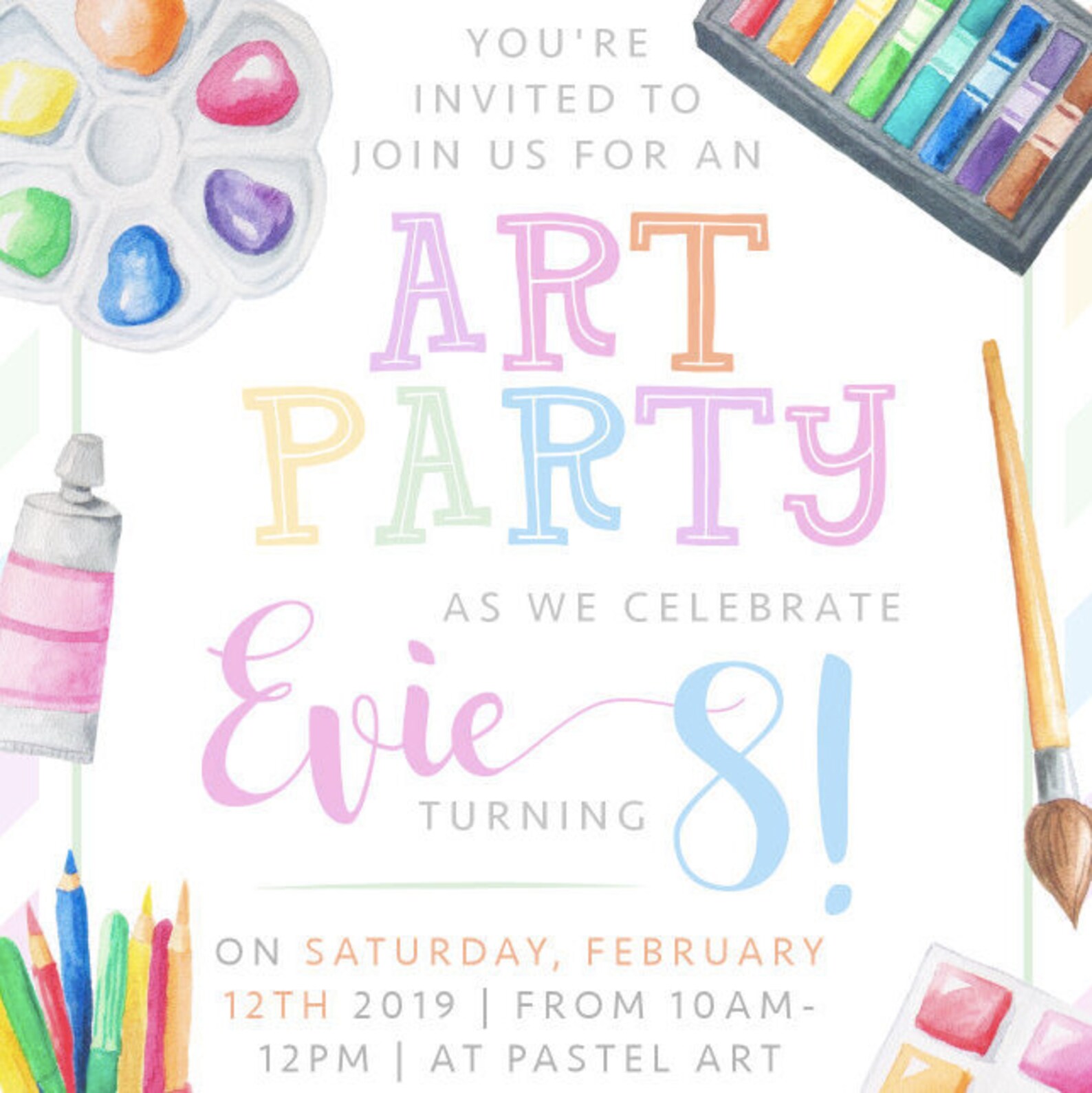 Pastel Art Party Invitation DIGITAL DOWNLOAD Printable Arty - Etsy