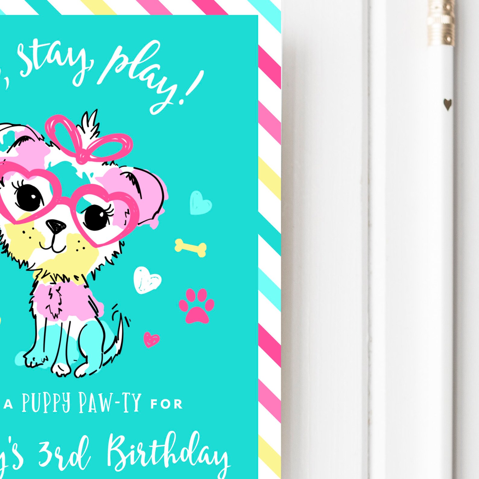 Girl's Puppy Themed Invitation, PRINTABLE, Puppy Dog Party, Cute Dog ...