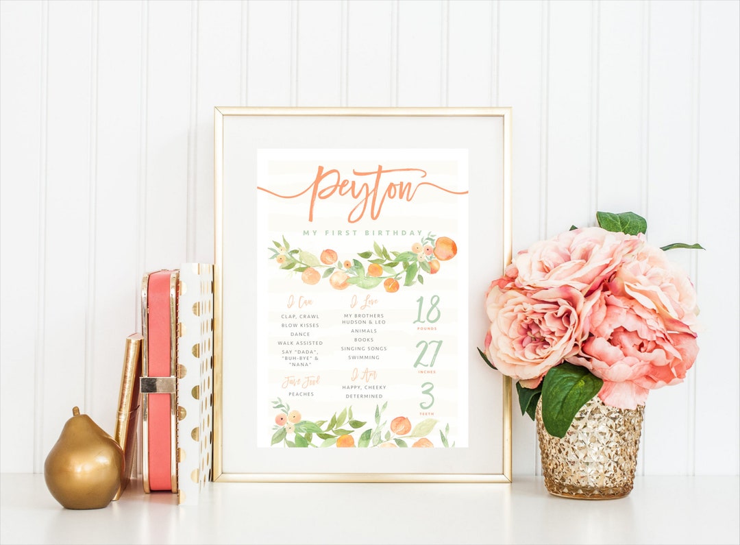 Peach Themed Milestone Board, PRINTABLE, Digital Download Peaches Fruit ...