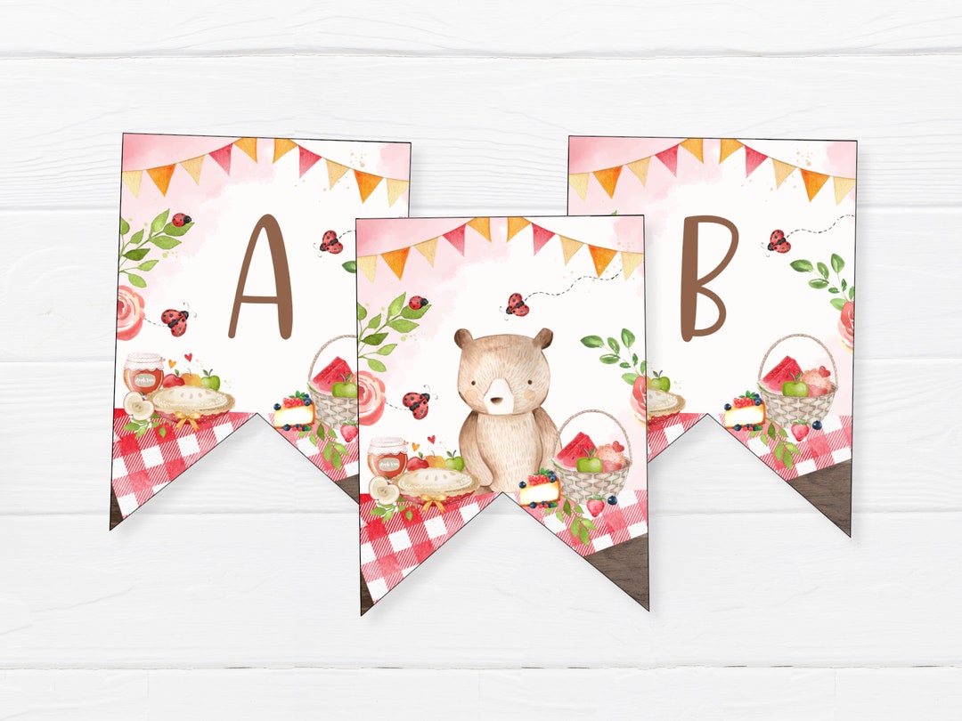Teddy Bear Picnic Bunting, INSTANT DOWNLOAD, 5x7" Printable Pennant ...