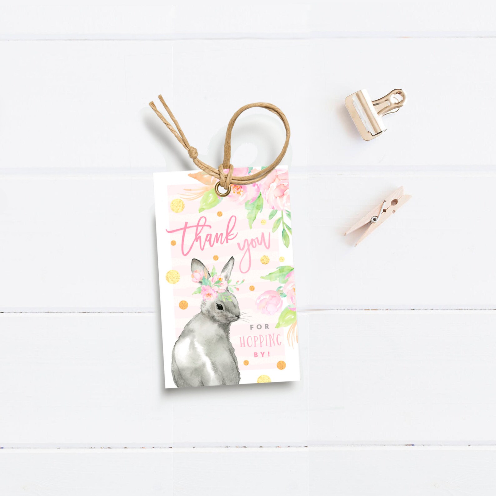 Bunny Thank You Tag, PRINTABLE, 2.5x4" Thanks for Hopping By, Girl's ...