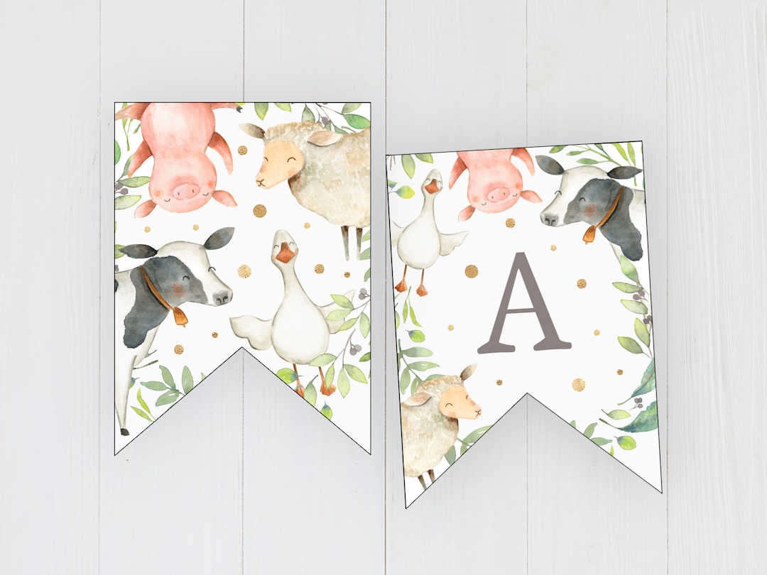 Farm Animal Bunting, INSTANT DOWNLOAD Printable Pennant Banner Farmyard ...