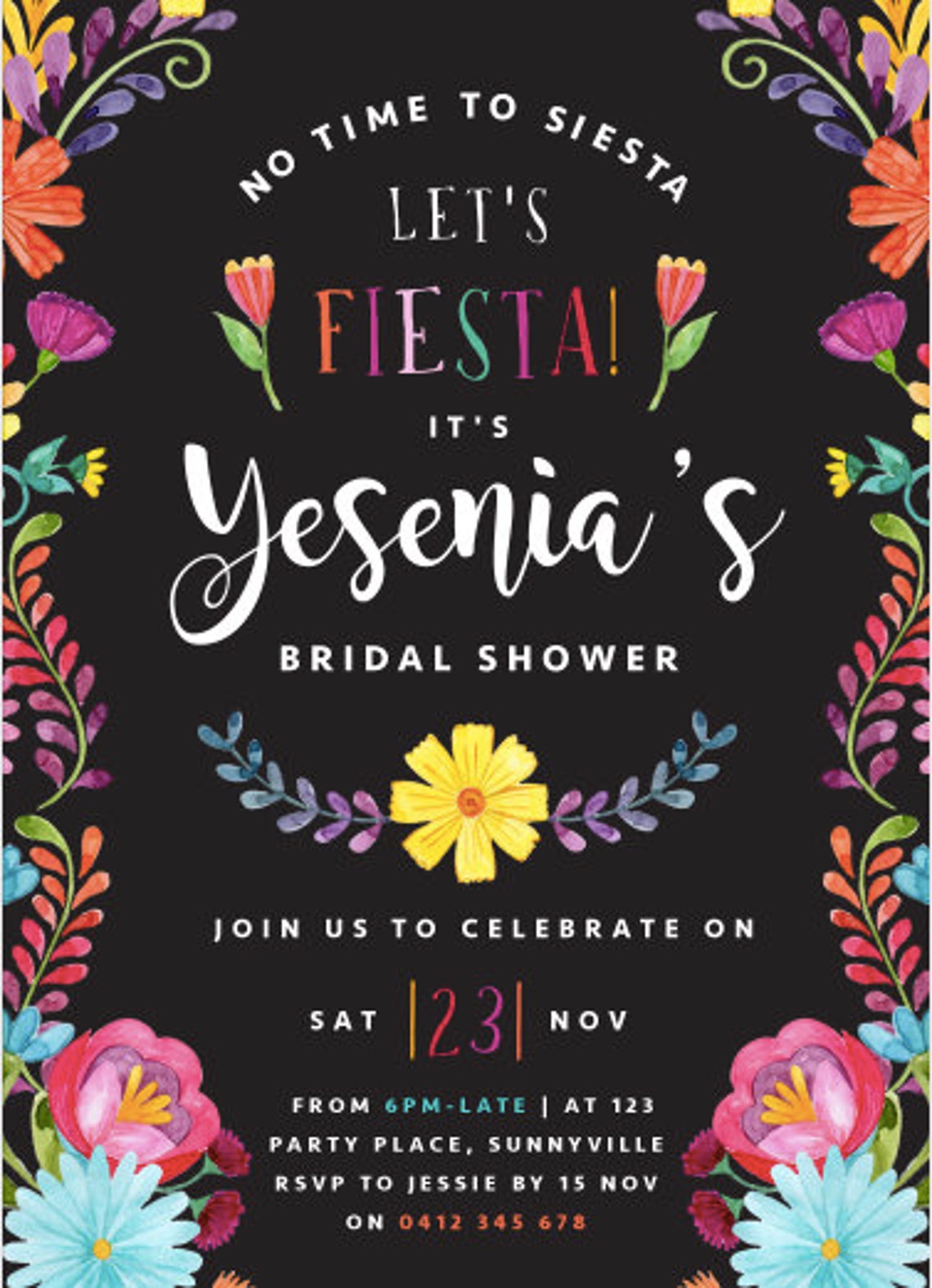 Mexican Fiesta Invitation, DIGITAL DOWNLOAD, Printable Mexican Flower ...