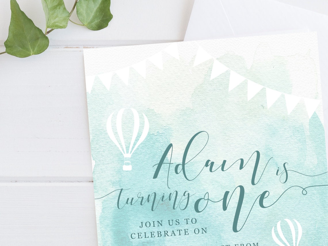 Watercolor Hot Air Balloon Invitation, PRINTABLE, Vintage 1st First 2nd ...